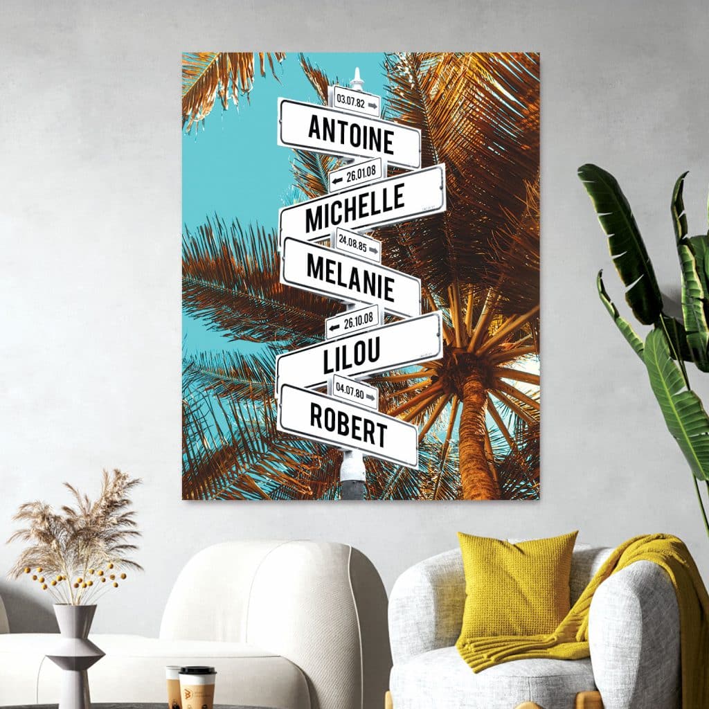 Tableau direction prénoms avec Palmier Personnalisable - LEONARD DIJON